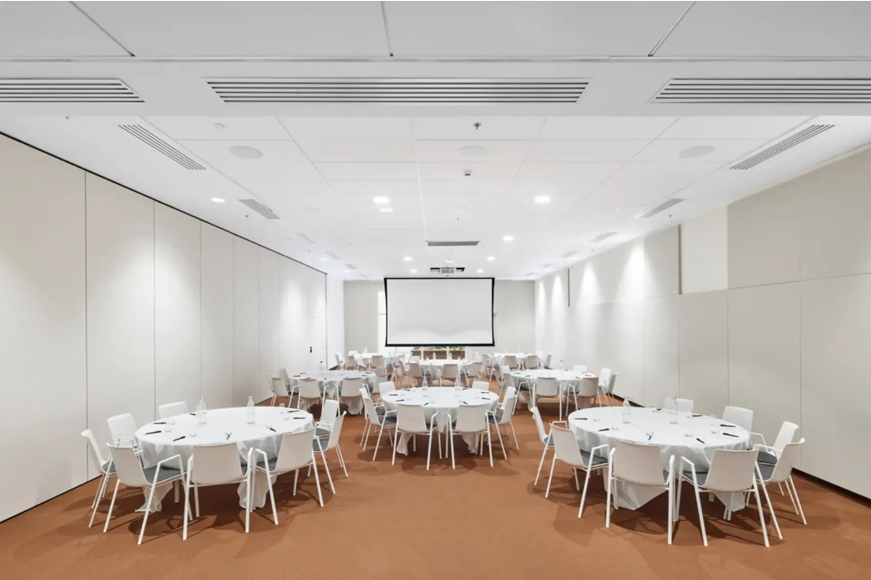 Minimalistic Conference Hall With Acoustic Wall Panels for Workshops